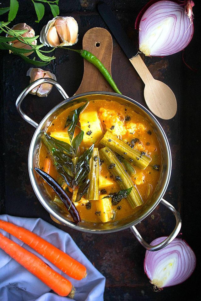 Sambar | Lentil and Mixed Veggies Curry - Nish Kitchen
