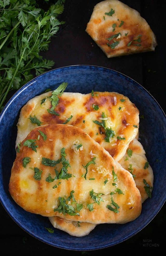 Garlic Naan | Garlic Butter Flavored Flatbread | Video - Nish Kitchen