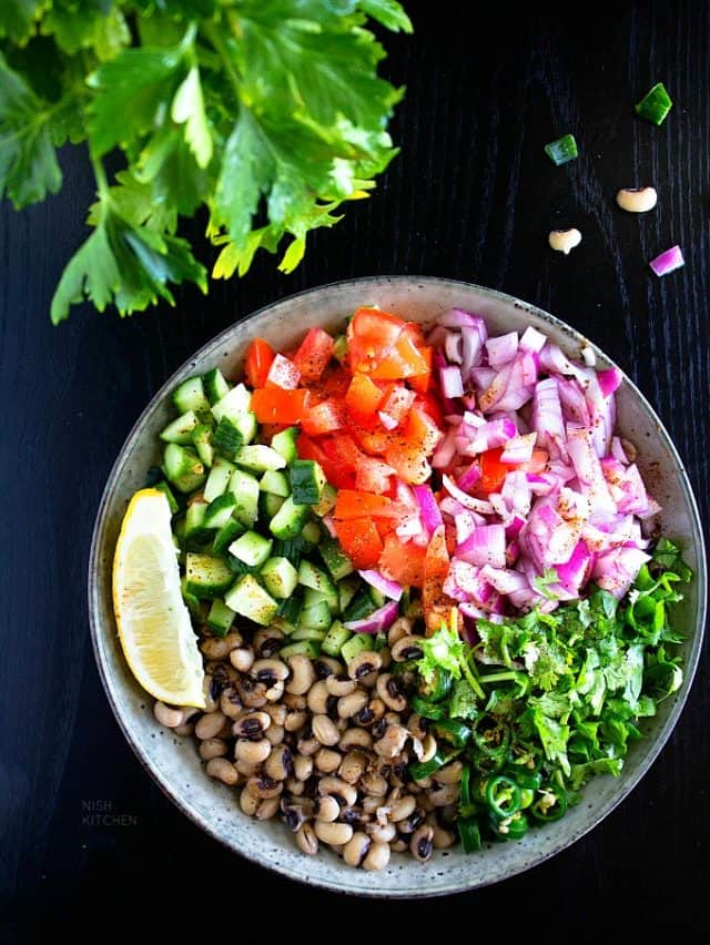 Lobia Chaat | Black Eyed Beans Chaat - Nish Kitchen