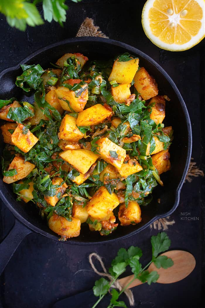 Aloo Palak | Potato Spinach Stir Fry | Video - Nish Kitchen