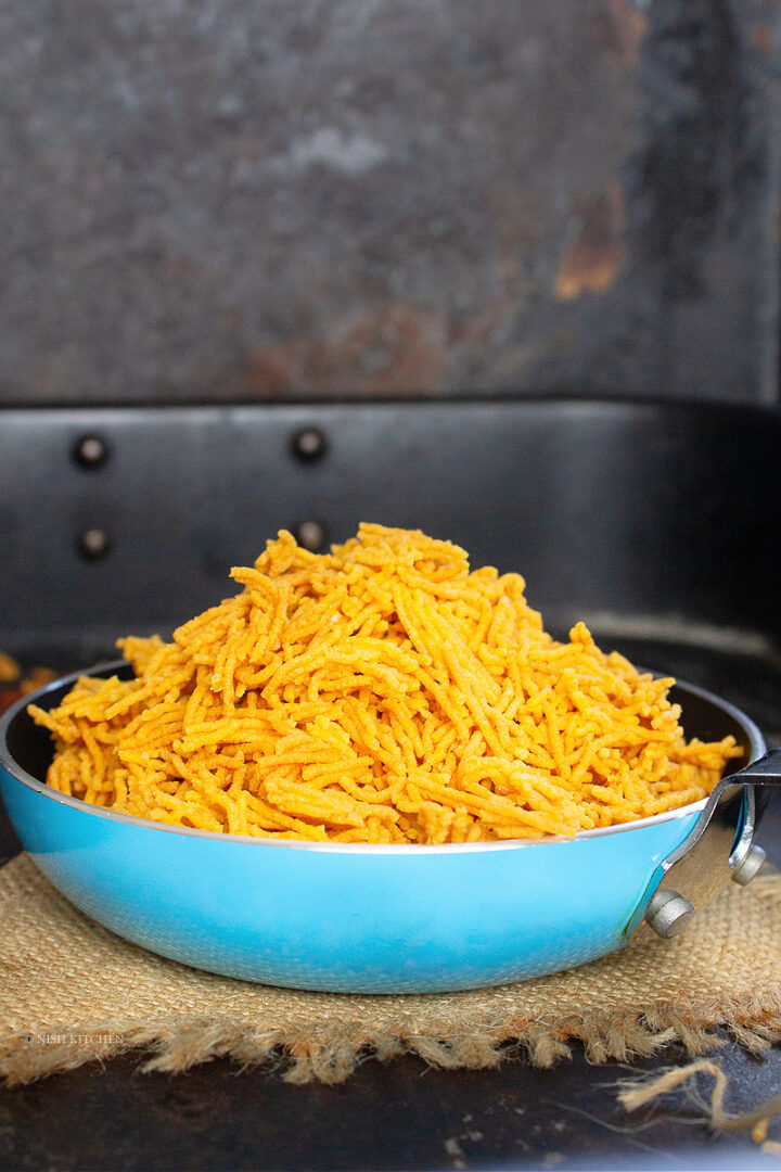 Baked Indian Sev | Crispy Chickpea Noodles For Chaats - Nish Kitchen